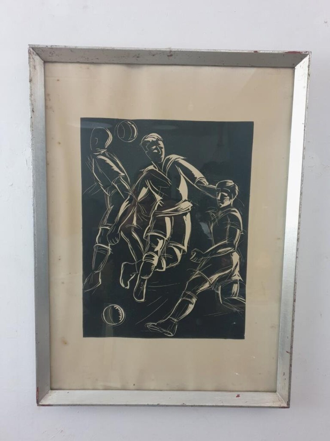 Linocut Foot Ball - Art Deco Painting - Vintage Sport - Etsy