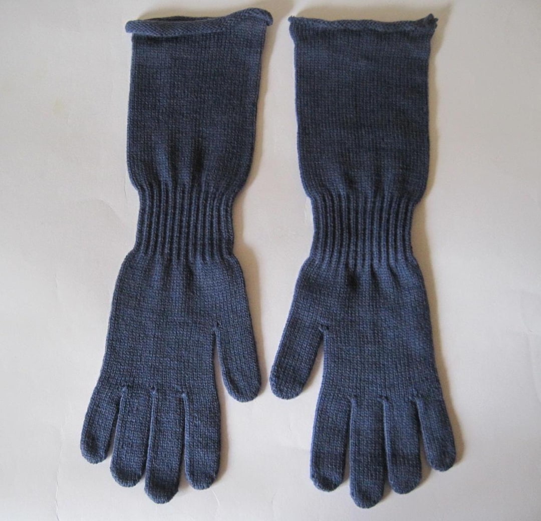 Women's Long Gloves of 100% Natural Merino Wool Yarn Warm -blue- Color ...