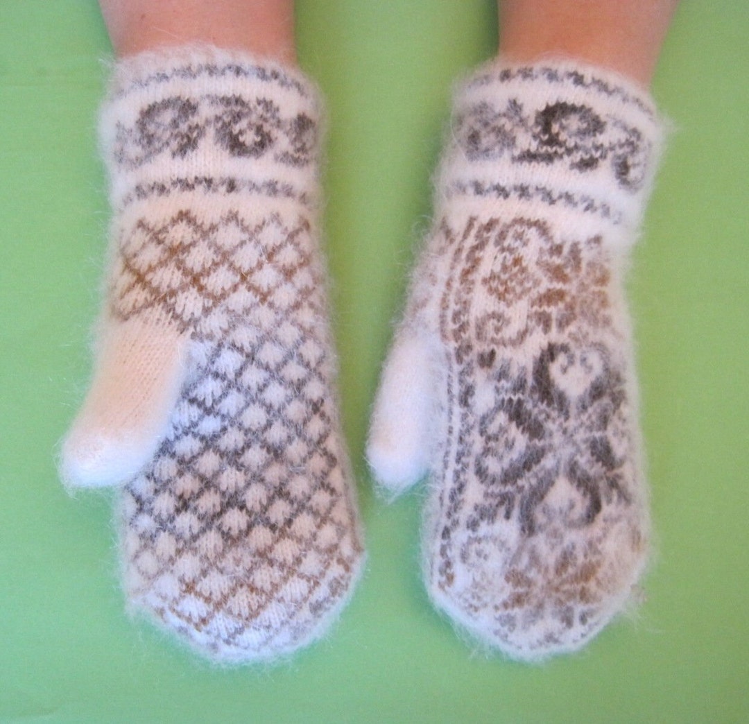 Traditional Selbu Norway Rose 3 Color Ornament Nordic Mittens Knit and ...