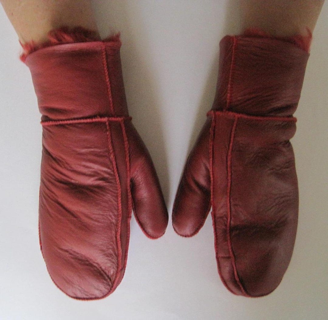 Handmade Women Mittens Natural Sheepskin(natural Leather Trimmed Inside ...
