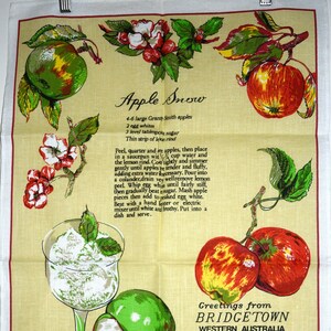 Vintage Apples Tea Towel Retro Apple Snow Recipe Dish Cloth Granny ...