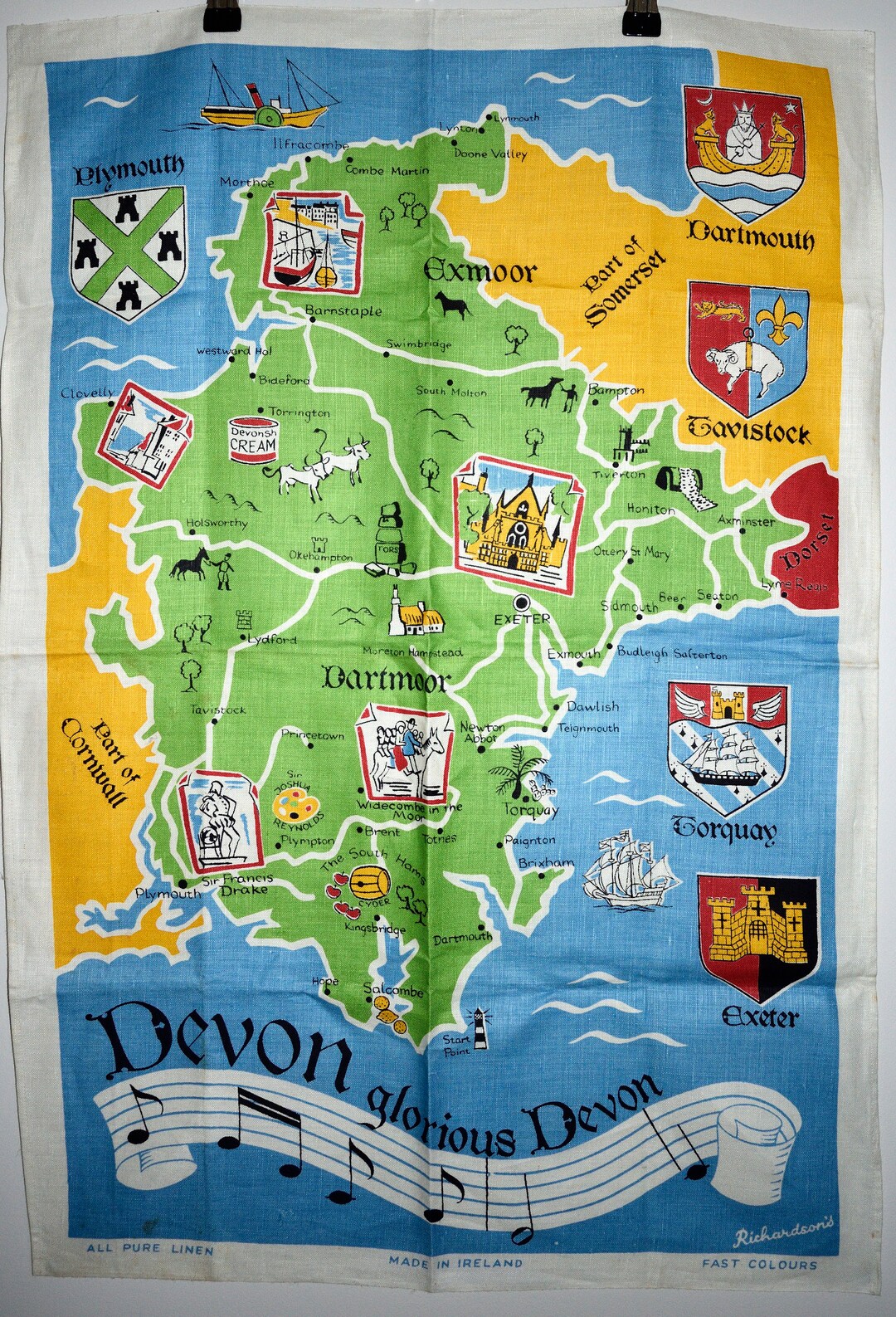 Glorious Devon Souvenir Tea Towel Mid Century Torquay UK - Etsy