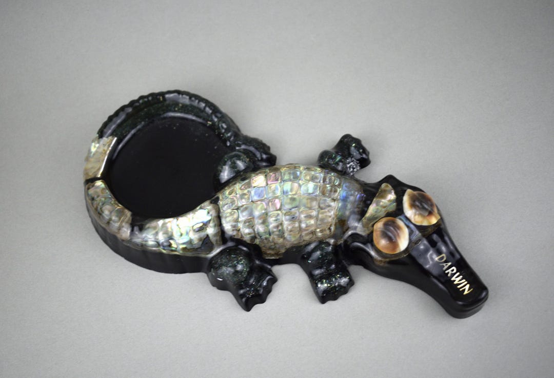 Vintage Crystal Craft Paua Shell Crocodile Trinket Dish - Resin Abalone ...
