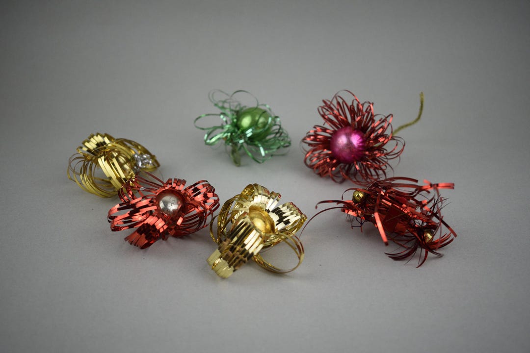 Mid Century Christmas Flower Ornaments Vintage Mercury Glass Tinsel ...