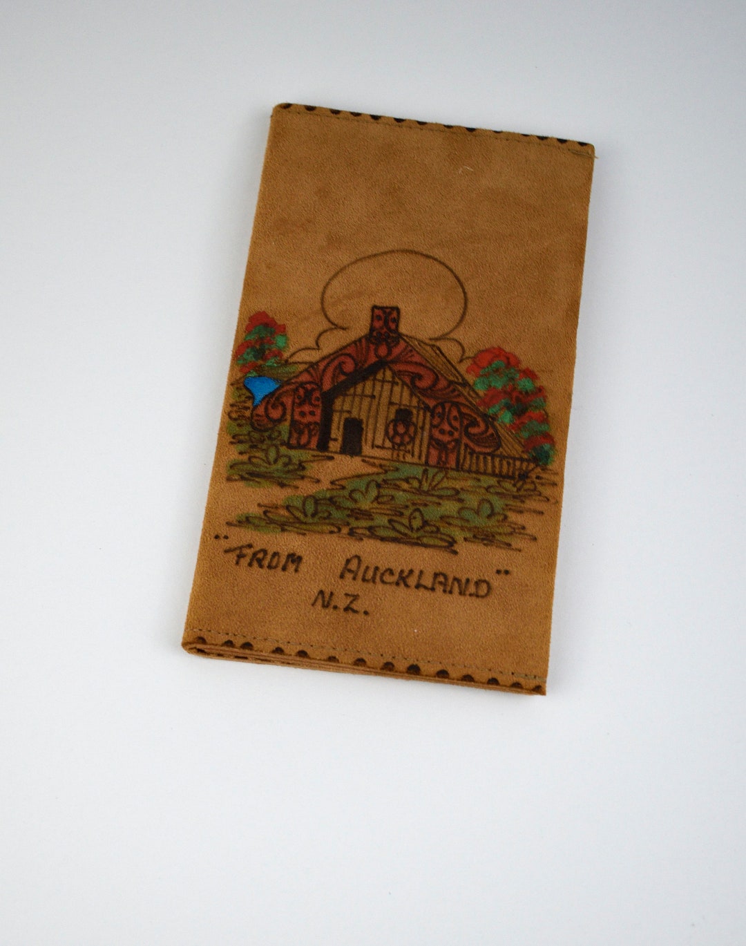 Vintage Maori Marae Leather Wallet Handmade New Zealand Meeting House ...