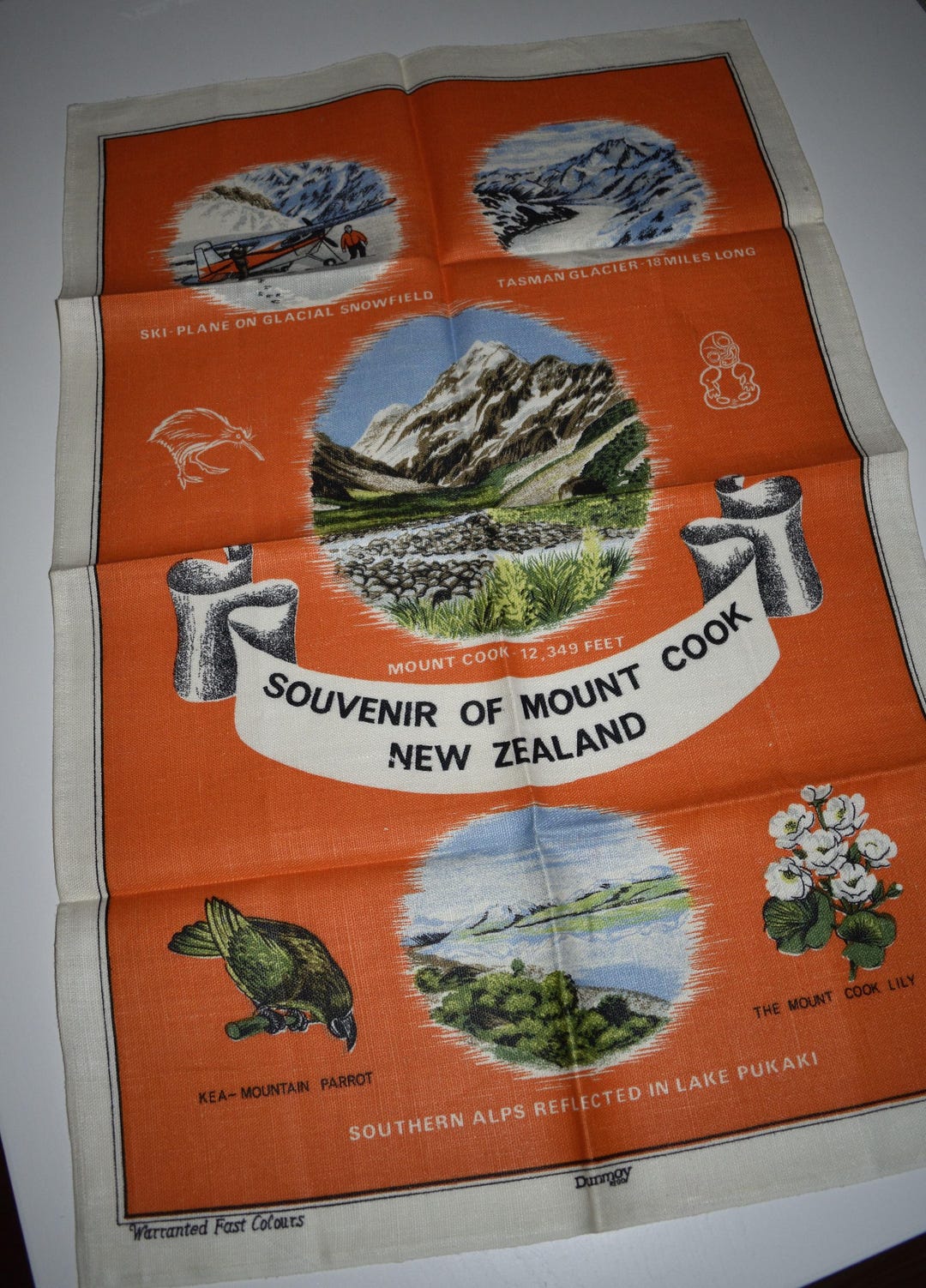 Vintage Aoraki Mount Cook New Zealand Souvenir Tea Towel - Tasman ...