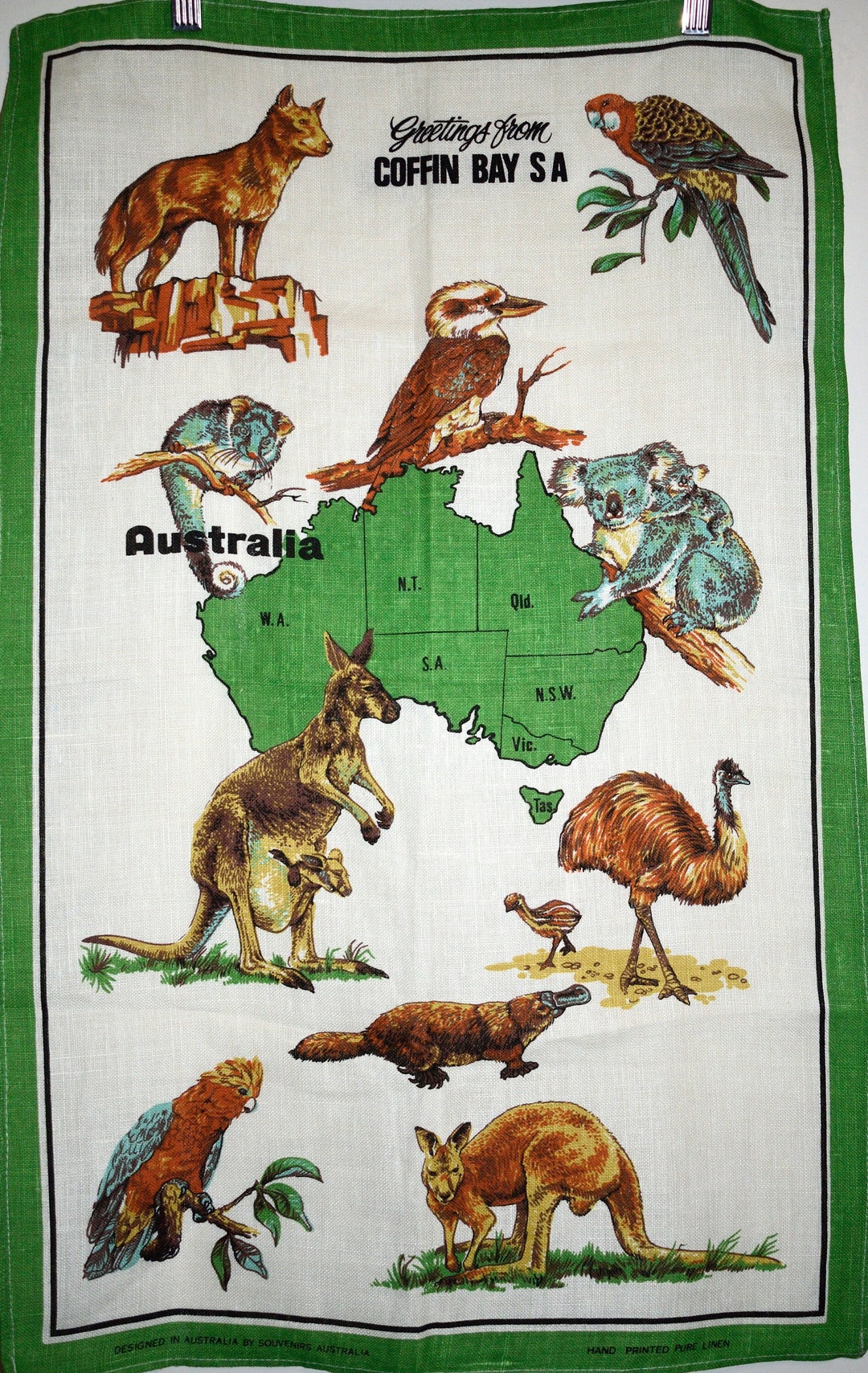 Vintage Australian Animals & Birds of Australia Tea Towel - Souvenir ...