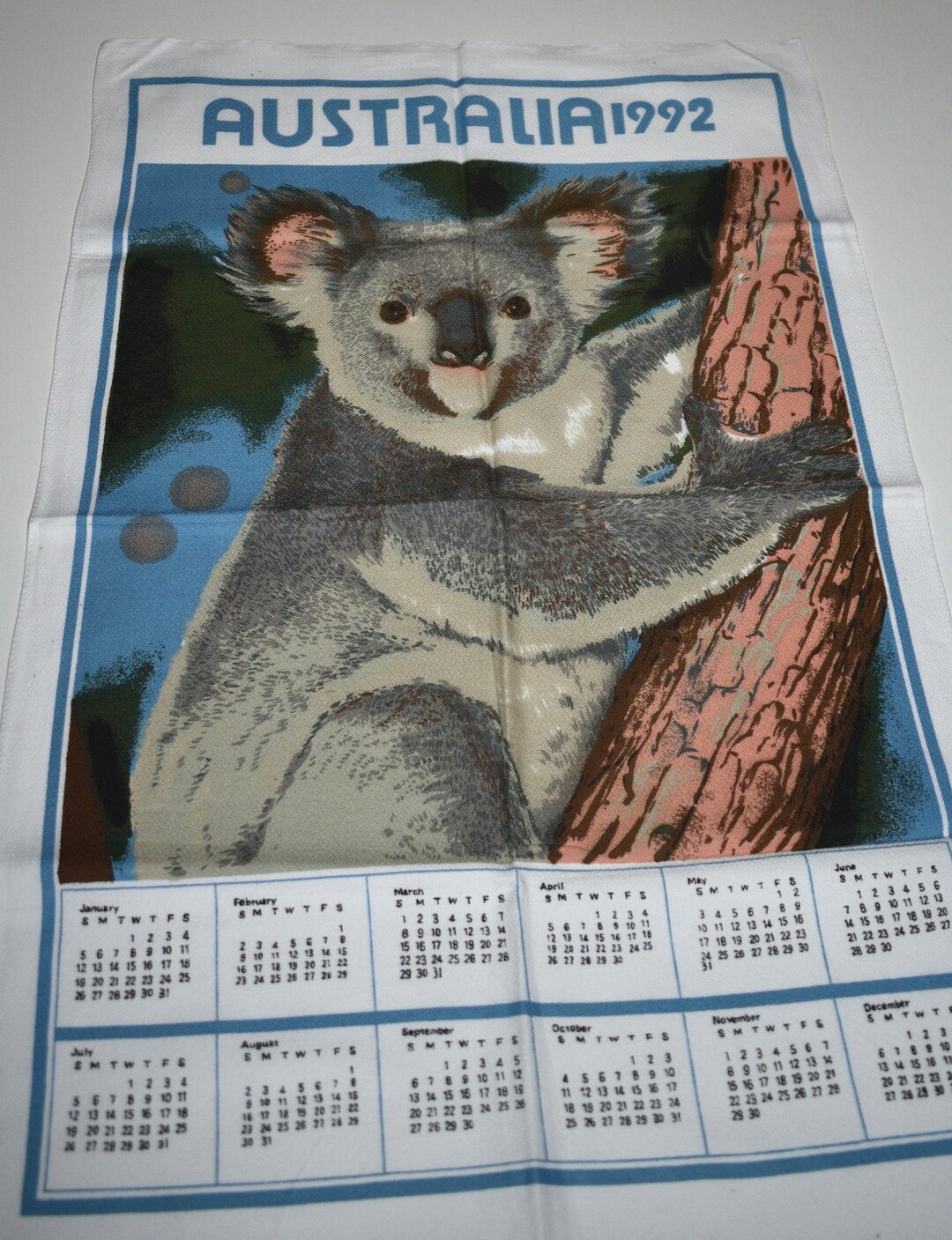 Vintage 1992 Koala Calendar Tea Towel - Retro 92 Australian Koalas ...