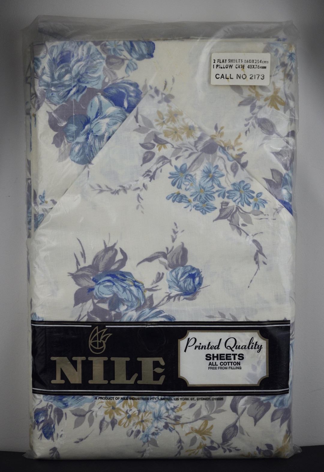 Vintage Blue Flowers Roses Single Sheet Set - All Cotton Nile Floral ...