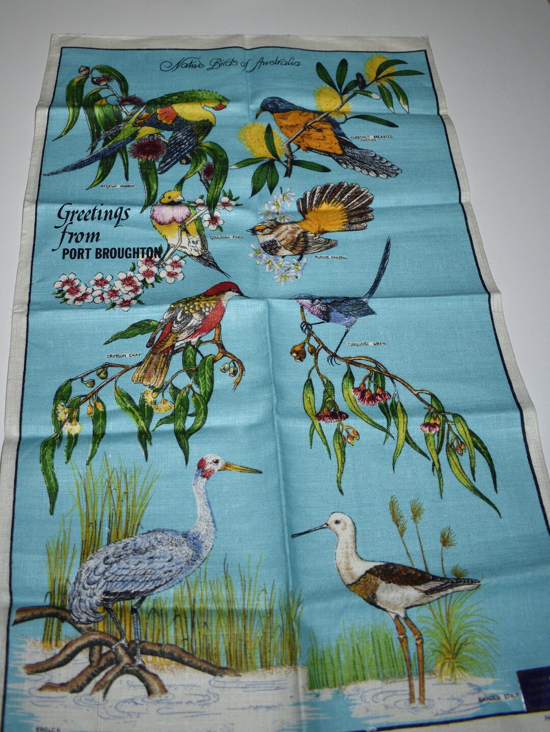 Vintage Birds of Australia Tea Towel Fantail Finch Lorikeets Wren ...