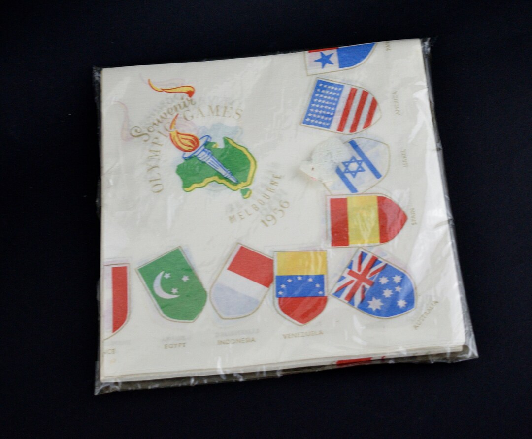 Vintage Melbourne Olympic Games 1956 Set of 12 Serviettes Napkins ...