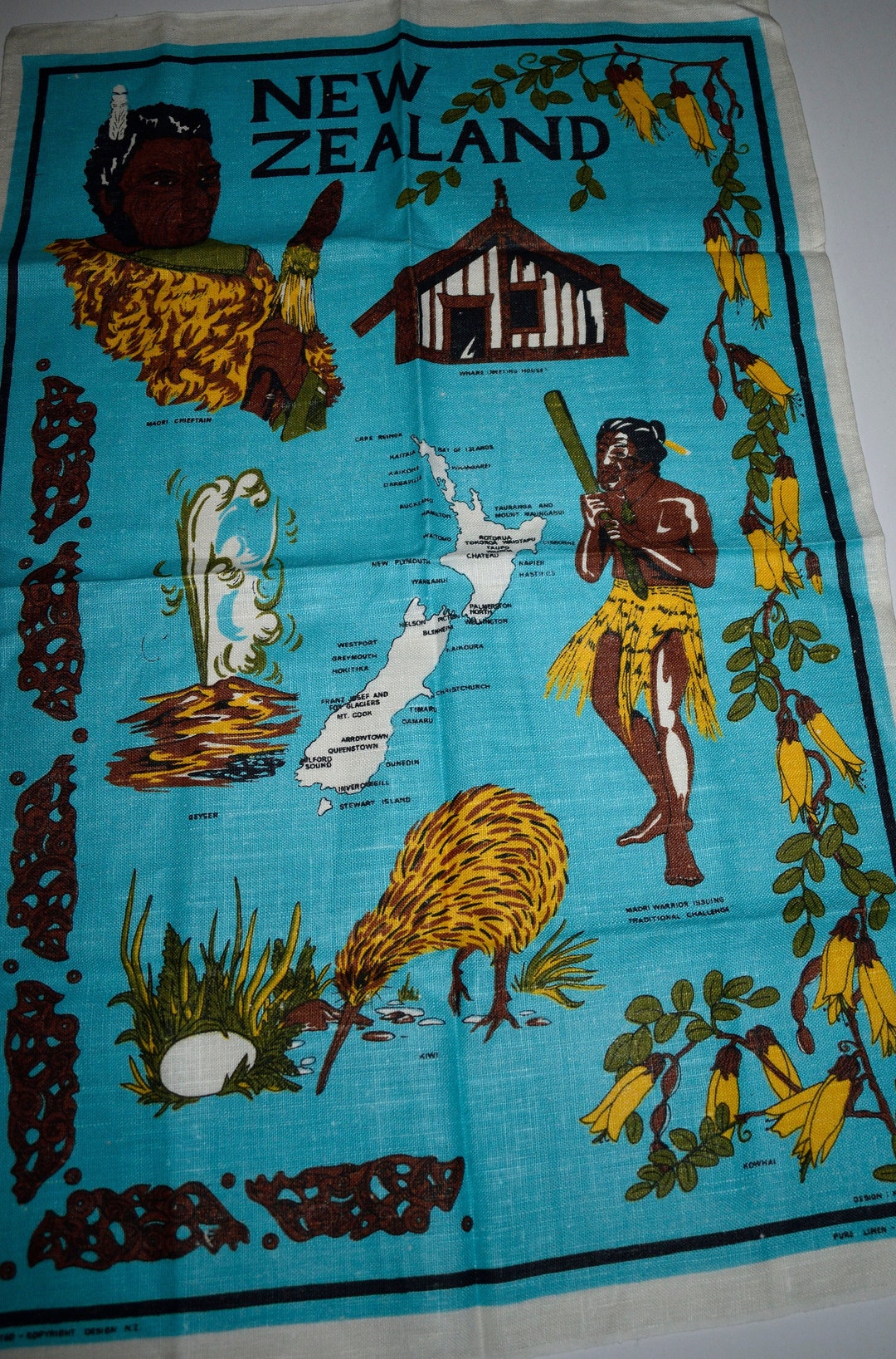 Maori Chieftain Warrior New Zealand Souvenir Tea Towel - Vintage Hot ...