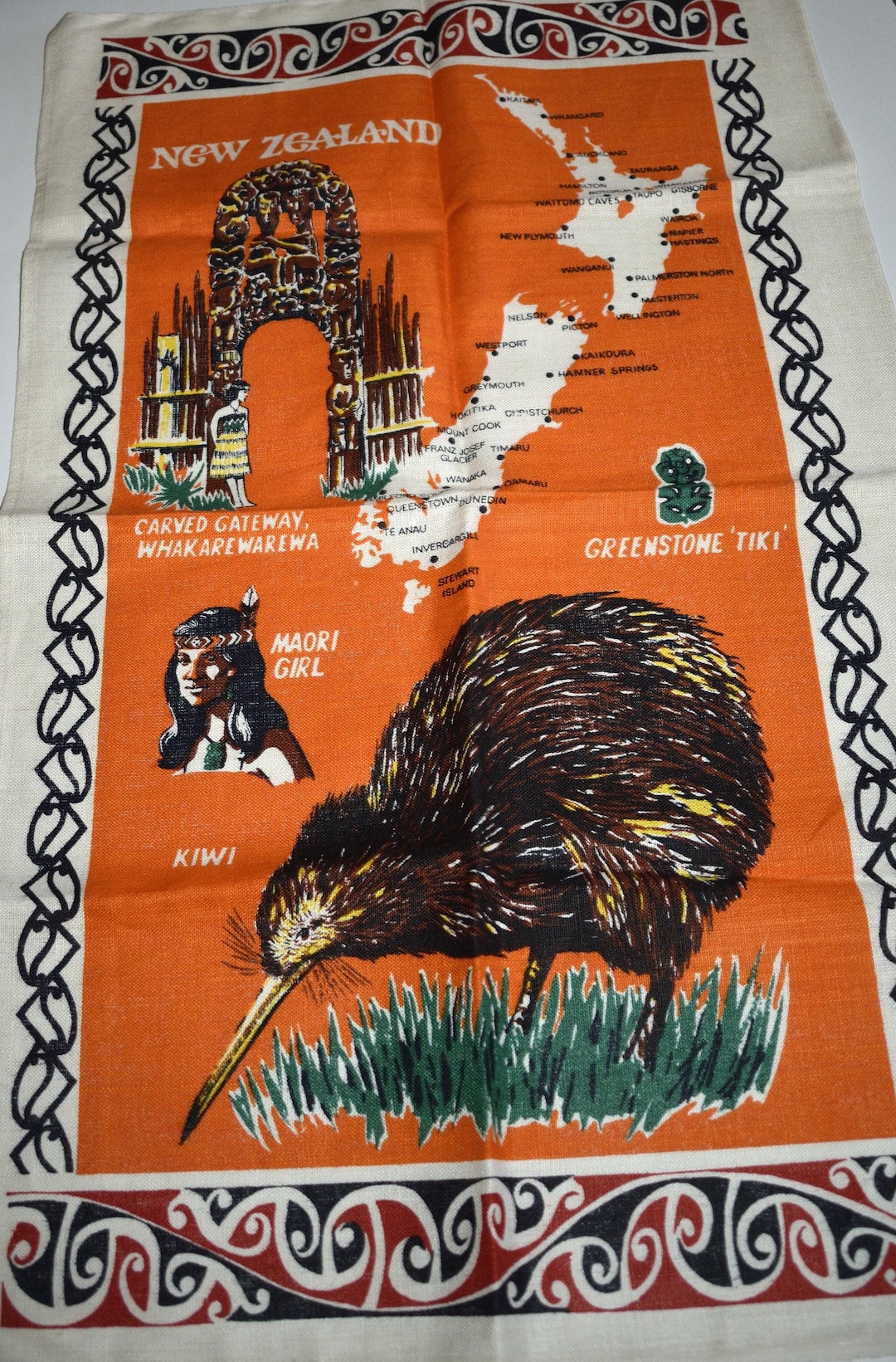 Maori Carved Gateway Whakarewarewa Tea Towel - Vintage Greenstone Tiki ...