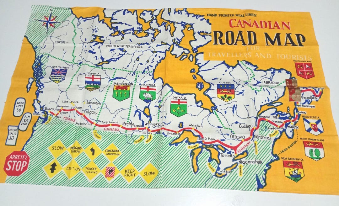 Vintage Canadian Road Map Tea Towel - Canada for Travellers and ...