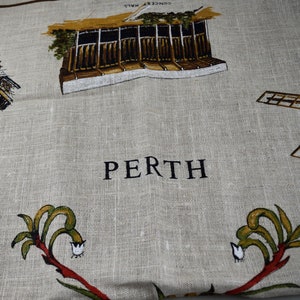 Vintage Perth Western Australia Souvenir Supper Cloth Landmarks of WA ...