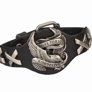 Handmade Leather Motorcycle Eagle Bracelet - Harley Davidson Style ...