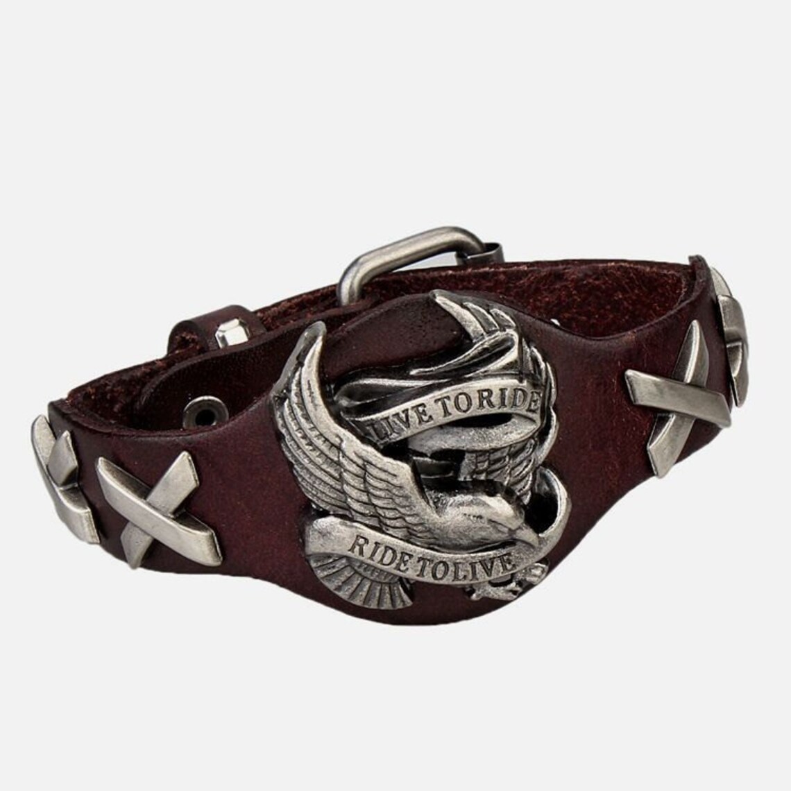 Handmade Leather Motorcycle Eagle Bracelet - Harley Davidson Style ...
