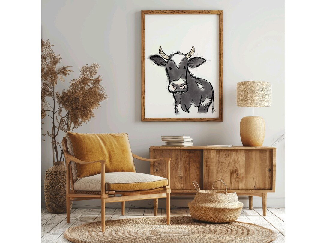 Cow Line Art Print | Cow Wall Art Large Snout Cow Picture for Nursery ...