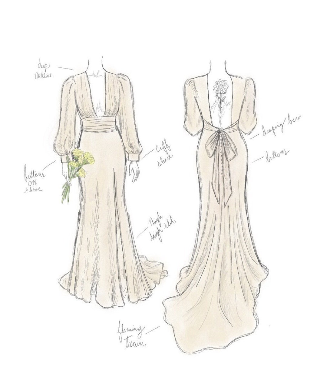 Custom Wedding Dress Sketch - Wedding Dress Design - Etsy