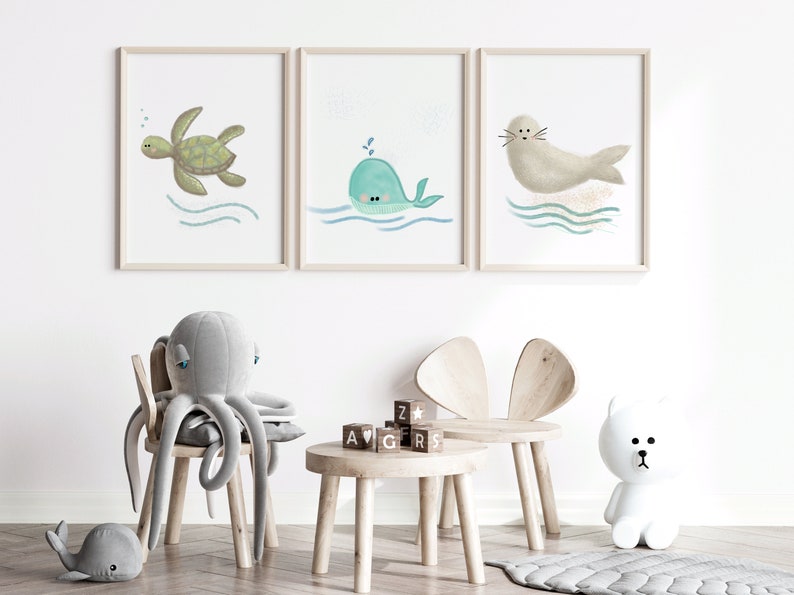 Turtle Nursery Decor Ocean Sea Turtle Print Neutral Ocean Girl Nursery ...