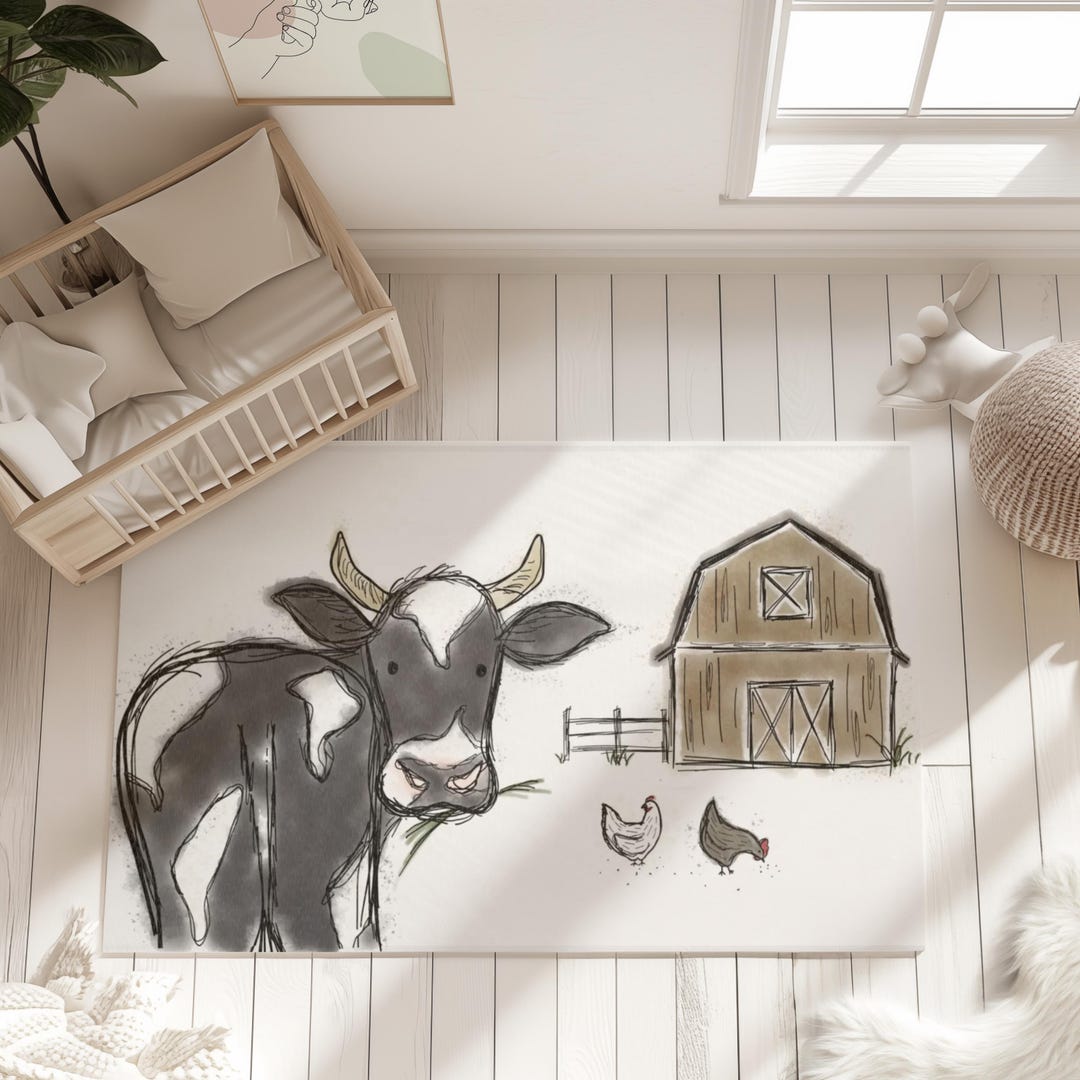 Cow Rug Baby Room Cow Rug Nursery Cow Nursery Rug Farm Rug Nursery Farm ...