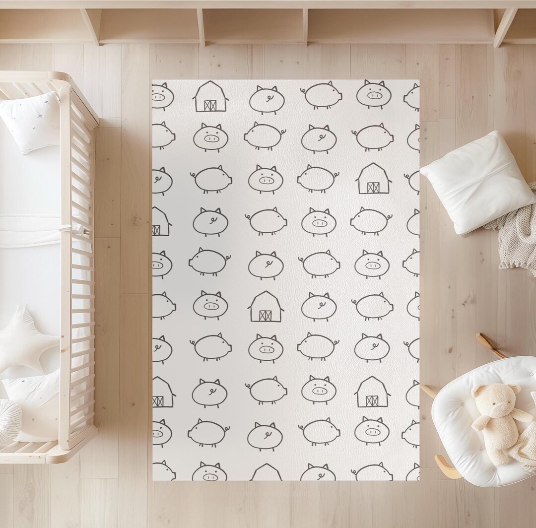Pig Rug for Nursery Farm Animal Rug Neutral Nursery Farm Nursery Deco ...