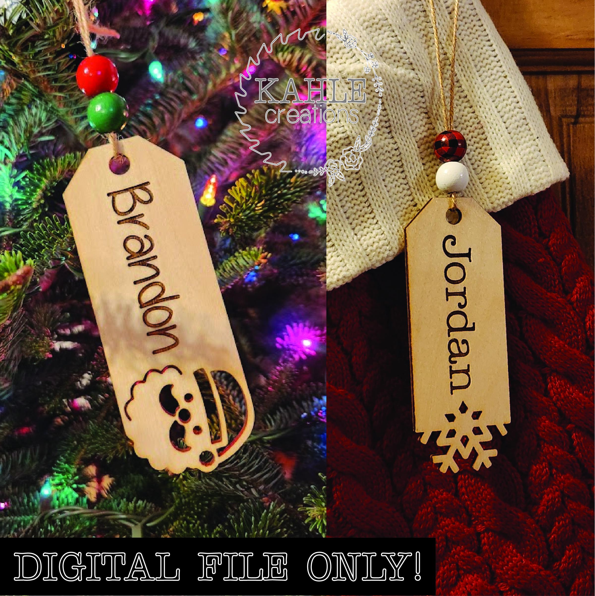 Gift Tag Ornament Laser Engraver FILE - SVG DXF Glowforge - Stocking ...