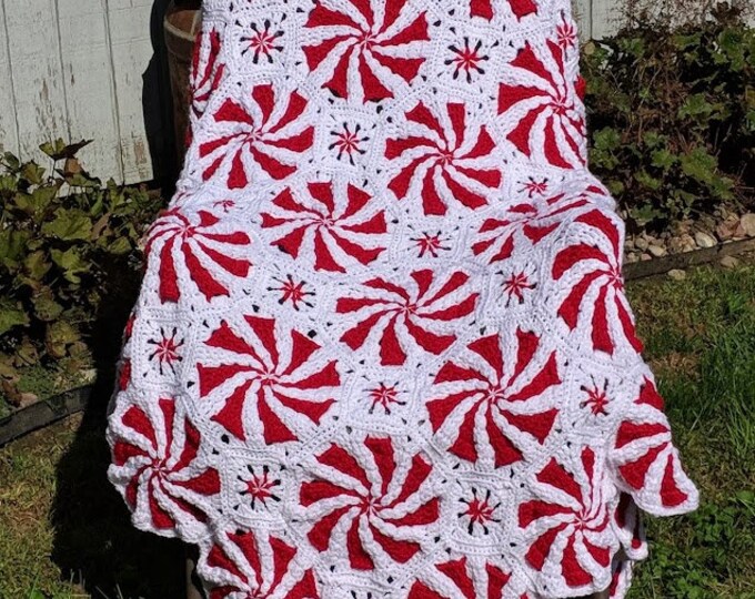 Christmas Peppermint Crochet Afghan, Handmade Crochet Holiday Blanket ...