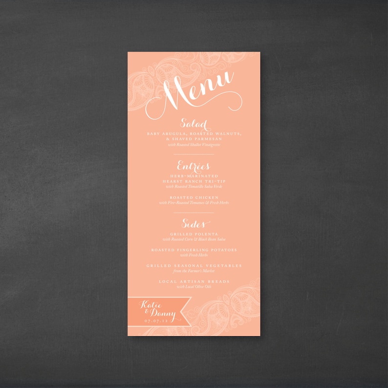 Customizable Peach Lace Wedding Menu {DIGITAL DOWNLOAD} - Etsy