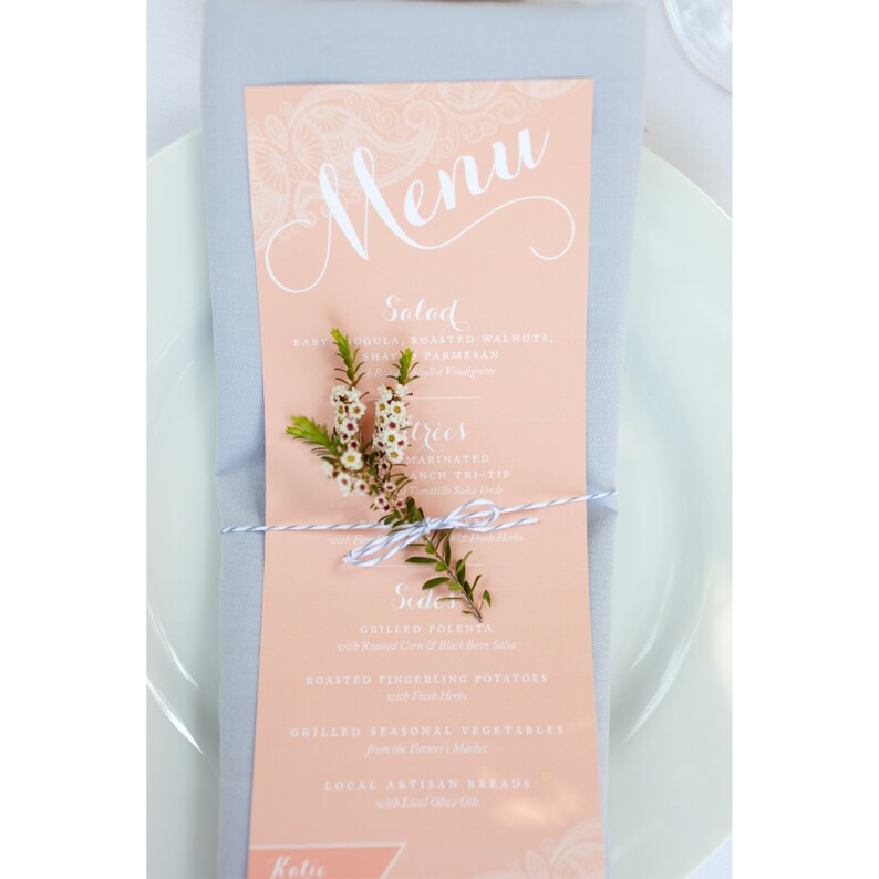 Customizable Peach Lace Wedding Menu {DIGITAL DOWNLOAD} - Etsy
