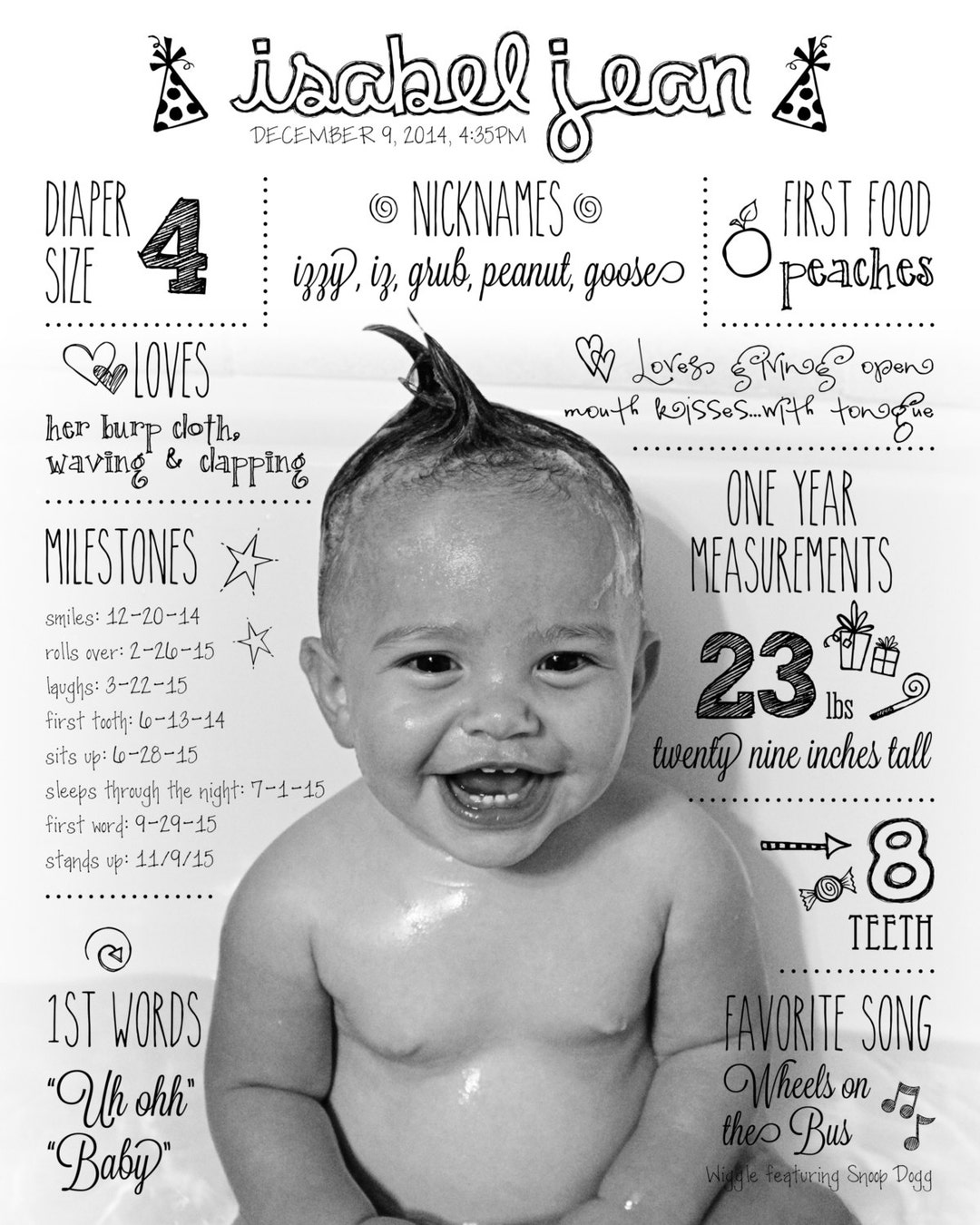 Baby’s First Birthday, Fun Fact, Baby Infographic, Poster, Wall Decor ...