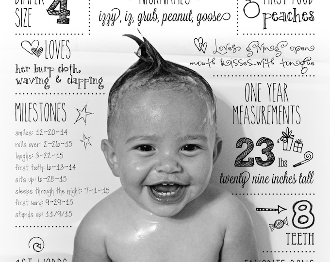 Babys First Birthday Fun Fact Baby Infographic Poster | Etsy
