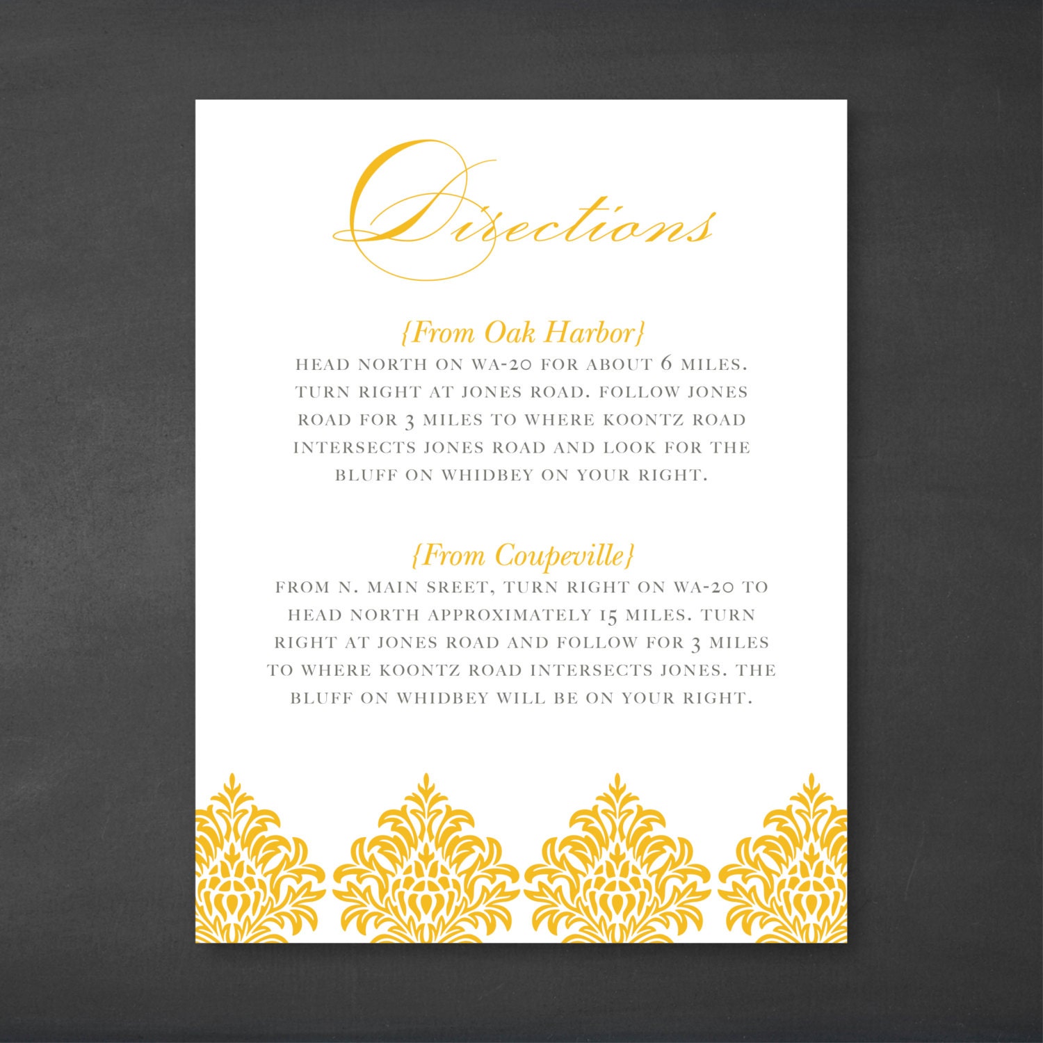 Damask Customizable Wedding Directions Card or Info Card DIY {DIGITAL ...