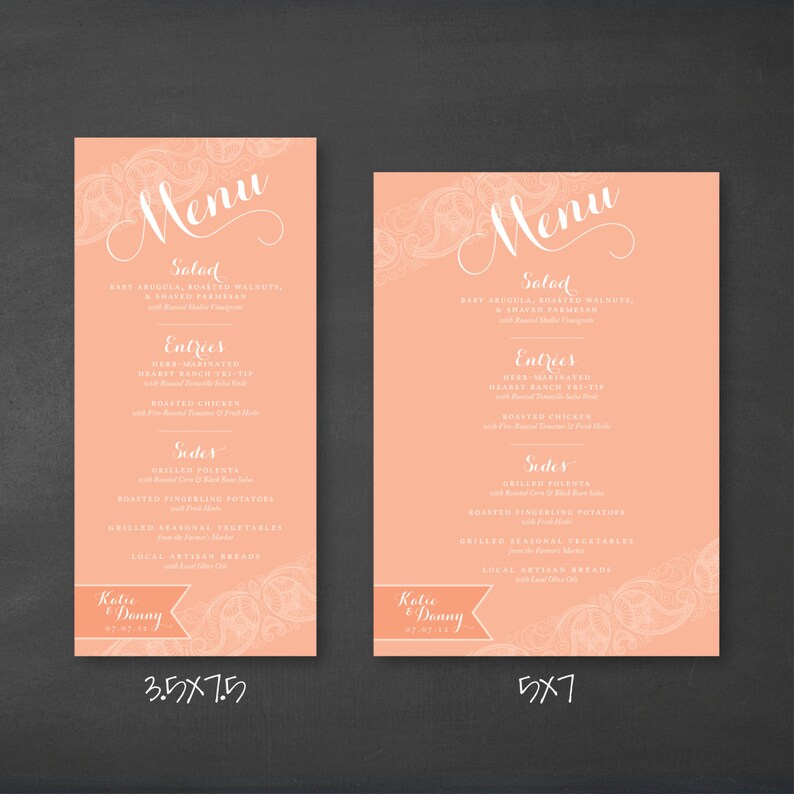 Customizable Peach Lace Wedding Menu {DIGITAL DOWNLOAD} - Etsy