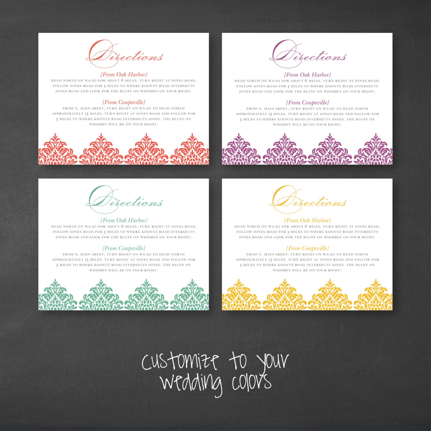 Damask Customizable Wedding Directions Card or Info Card DIY {DIGITAL ...