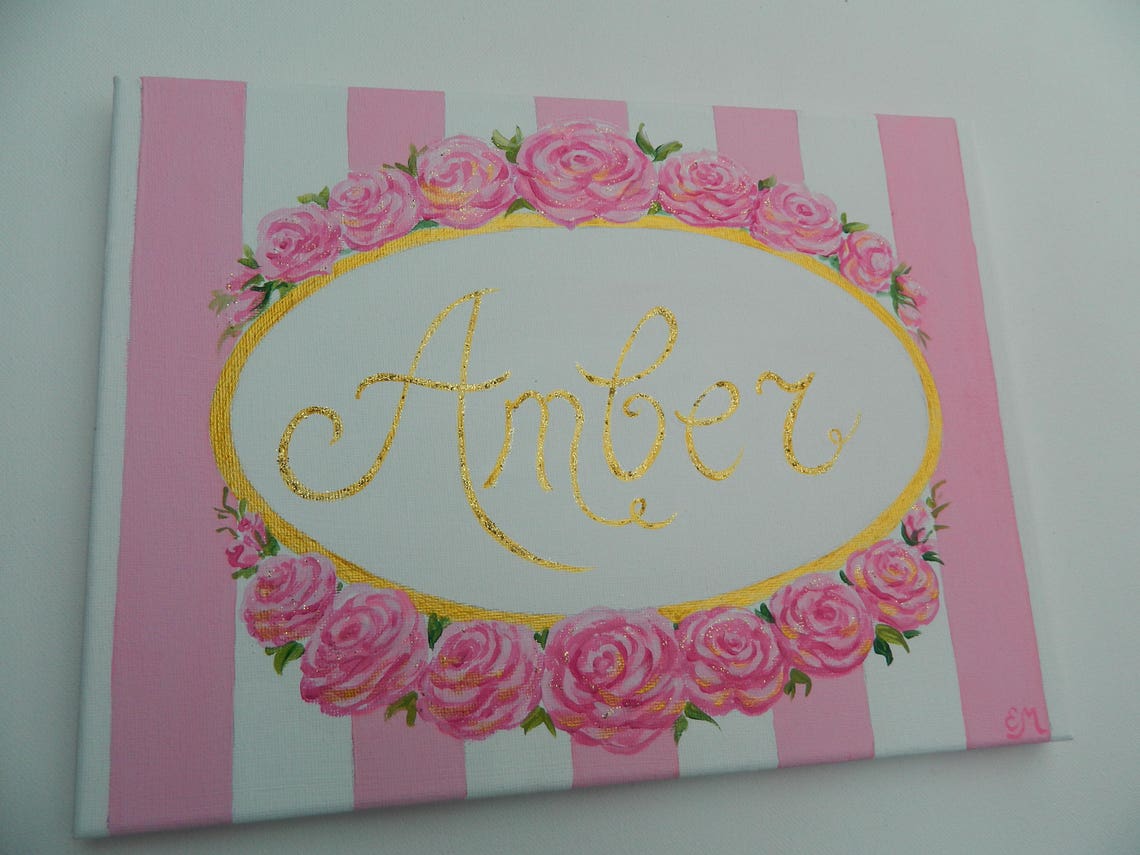 Floral Name Sign Painting Roses Name Canvas Girl Painting | Etsy