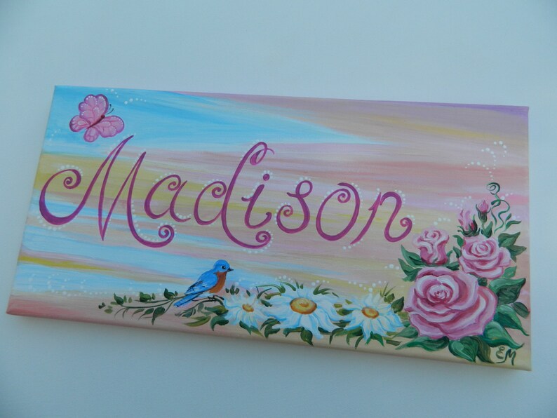 Personalized Butterflies Name Canvas Nursery Name Sign Flowers - Etsy