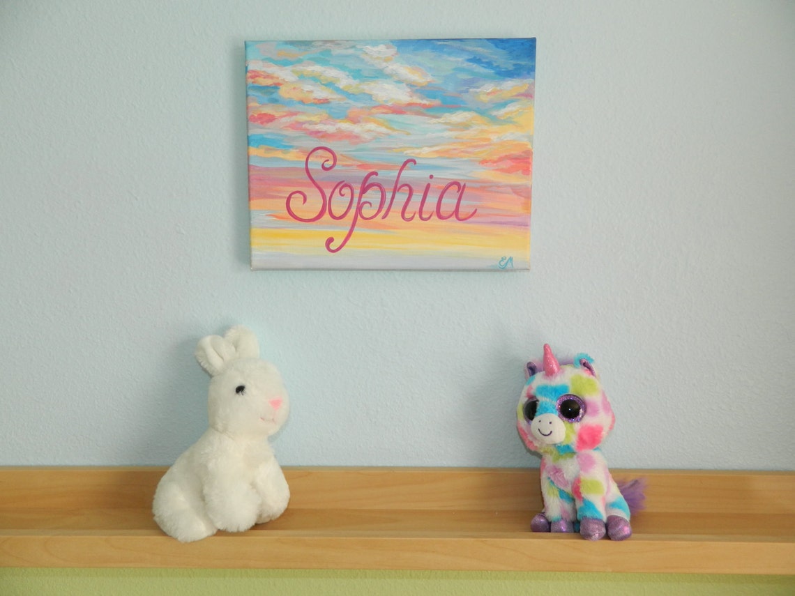 Girl Name Canvas Painting Name Rainbow Sky Painting Teen | Etsy