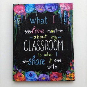 Custom Floral Quote Canvas Painting Black Teacher Gift Classroom Quote ...