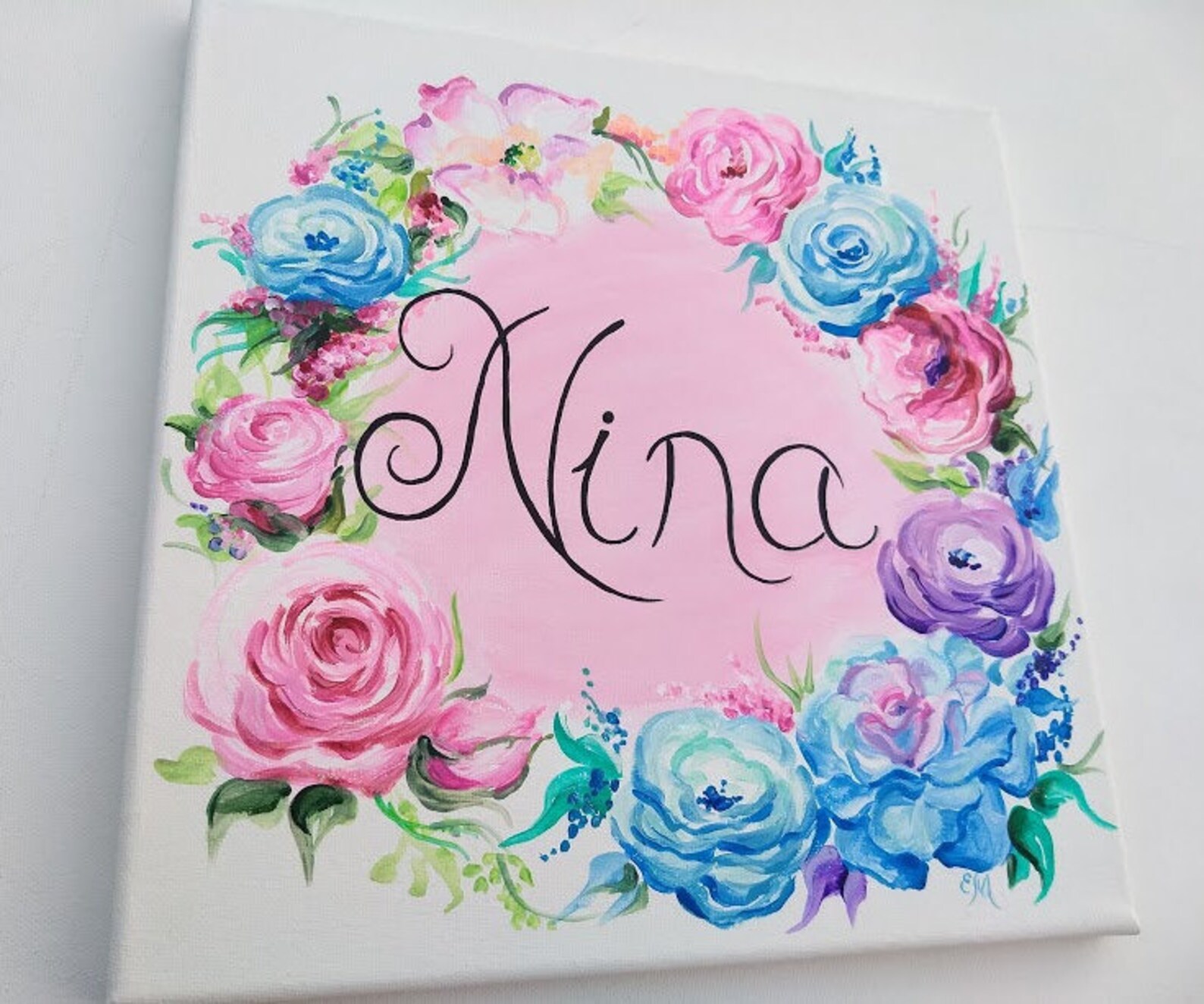 Floral Name Sign Canvas Name Painting Nursery Name Sign - Etsy