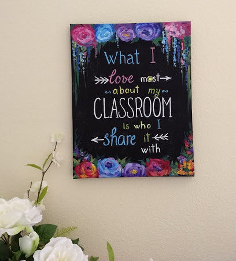 Custom Floral Quote Canvas Painting Black Teacher Gift | Etsy