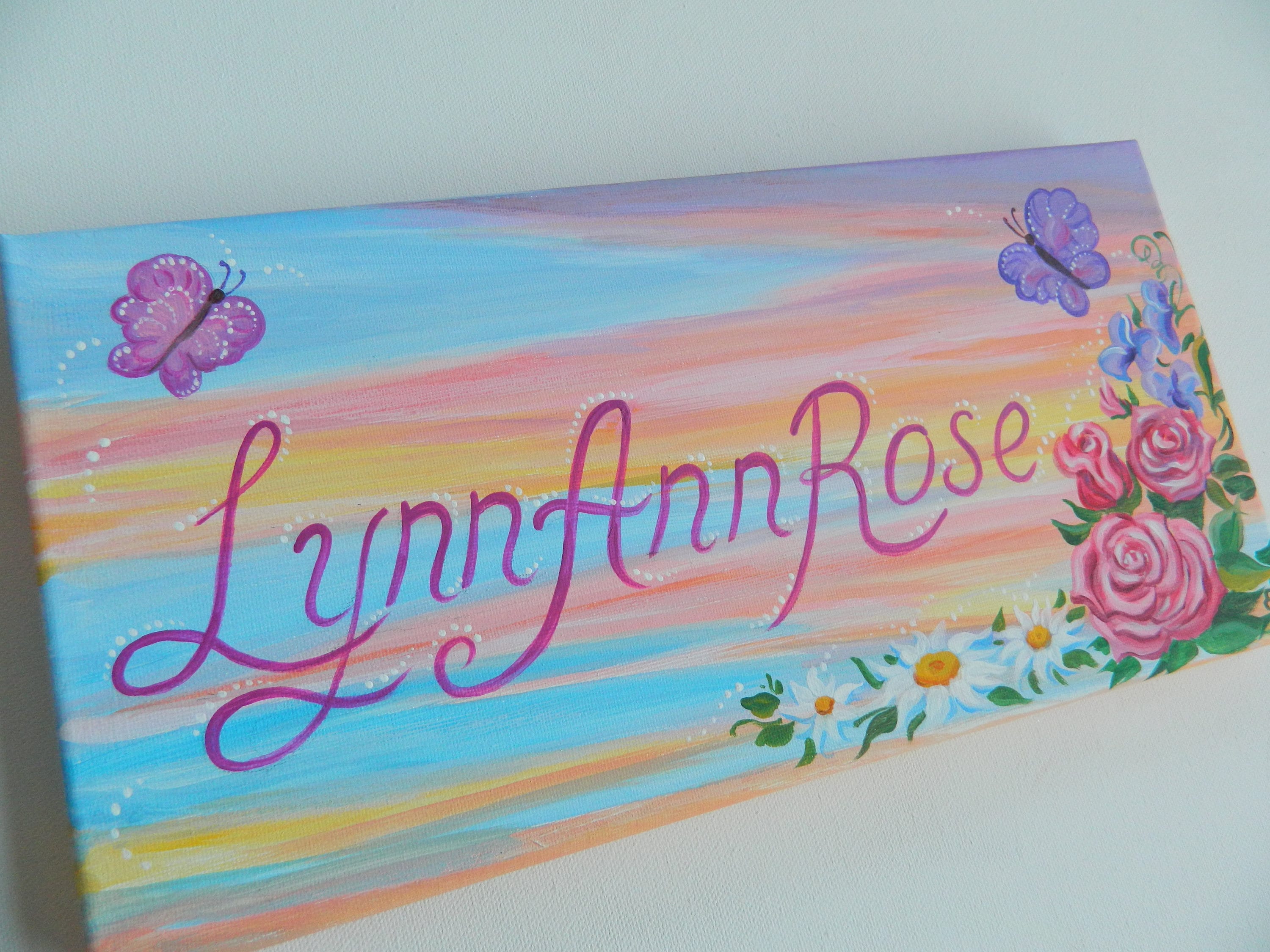 Nursery Name Canvas Painting Girl Name Painting Nursery | Etsy