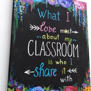 Custom Floral Quote Canvas Painting Black Teacher Gift Classroom Quote ...
