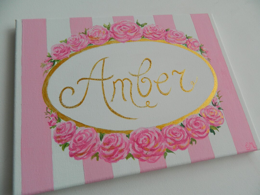 Floral Name Sign Painting, Roses Name Canvas Girl Painting, Roses Name ...