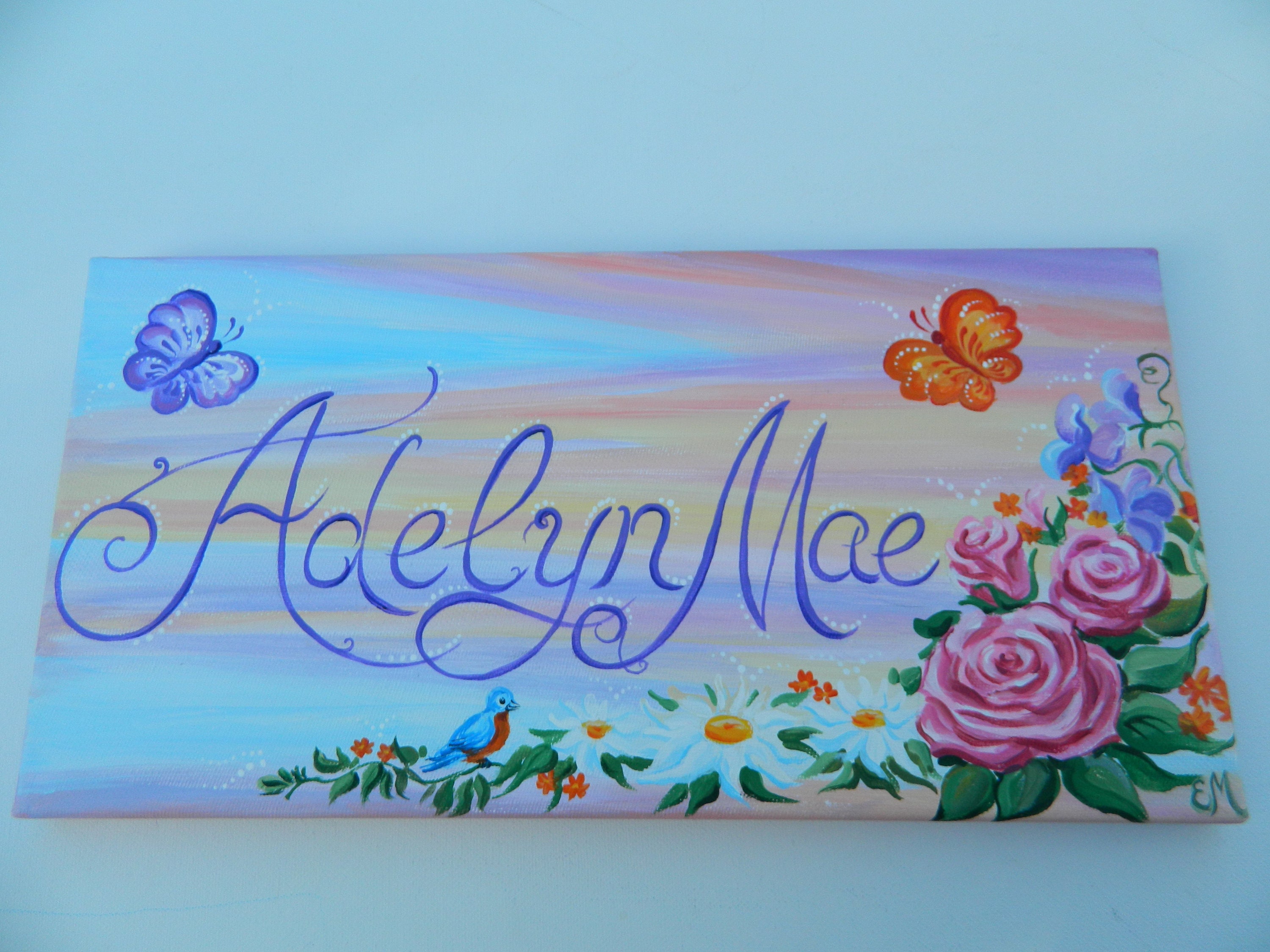 Nursery Name Canvas Painting Girl Name Painting Nursery | Etsy