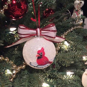 Red Cardinal Hand Painted Ornament, Red Cardinal Ornament, Memory Gift ...