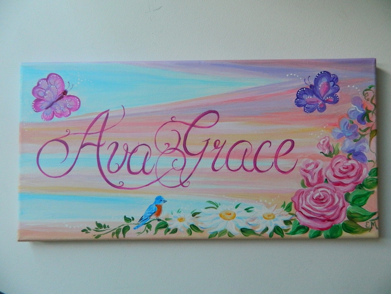 Personalized Butterflies Name Canvas Nursery Name Sign Flowers Girl ...