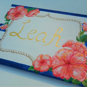 Girl Floral Nursery Name Sign, Canvas Name Sign Painting, Striped ...