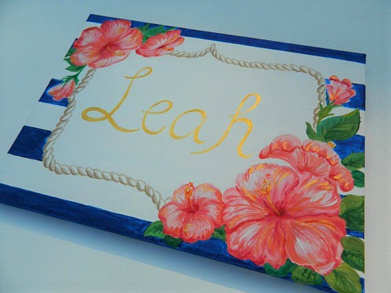 Girl Floral Nursery Name Sign Canvas Name Sign Painting - Etsy