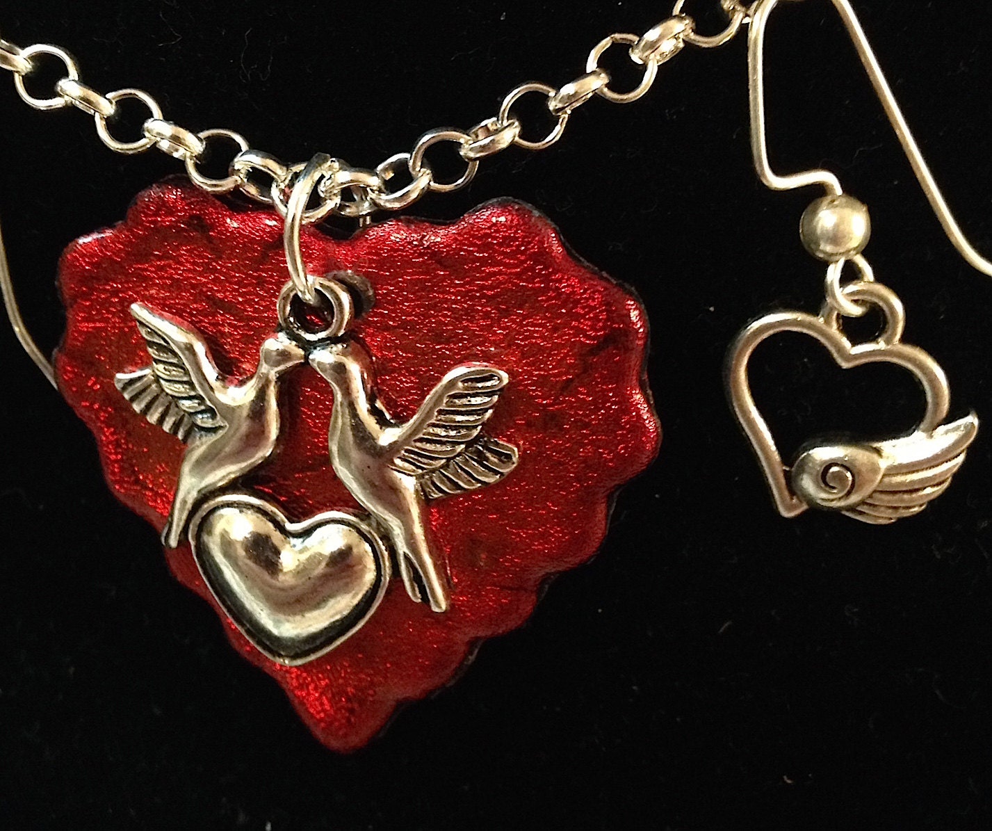 LOVE BIRDS Heart Necklace Jewelry SET Girlfriend Valentines - Etsy